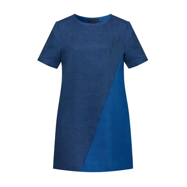 HELEN MCALINDEN Indigo Linen Blend Shift Dress