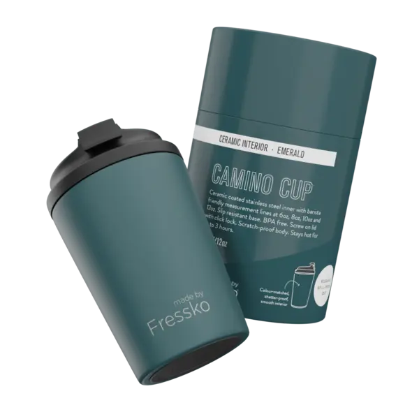 Fressko Camino 12oz / 340ml Reusable Coffee Cup, Ceramic Emerald - Green