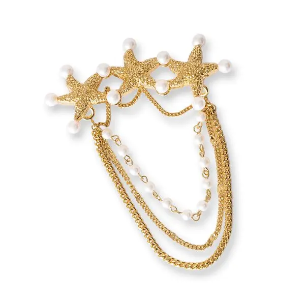 CLASSICHARMS Lila Starfish Waterfall Brooch With Faux Pearls - Gold
