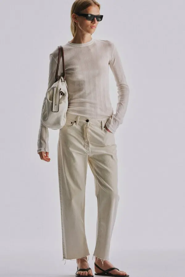 THE ROW Dantea Long Sleeve Ribbed Crewneck T-shirt - Ivory