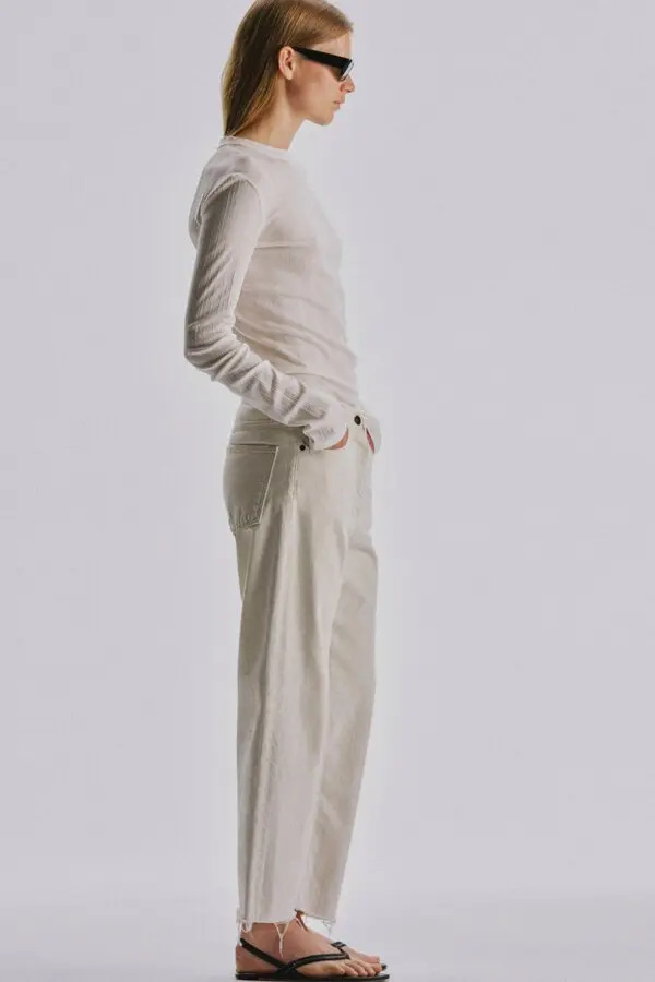 THE ROW Dantea Long Sleeve Ribbed Crewneck T-shirt - Ivory
