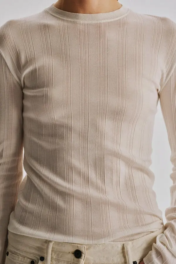 THE ROW Dantea Long Sleeve Ribbed Crewneck T-shirt - Ivory