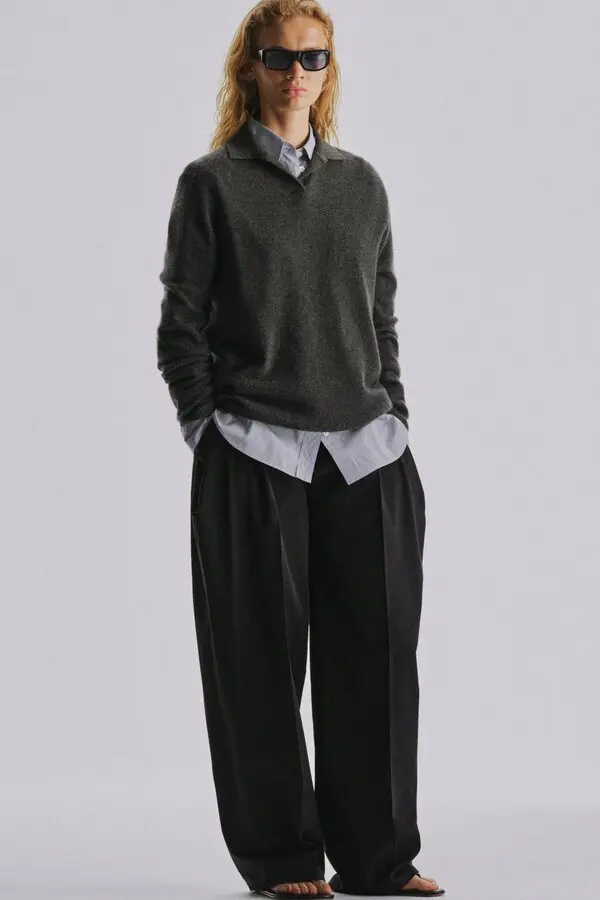 THE ROW Oashi Baby Cashmere Long-sleeve Polo Sweater - Anthracite