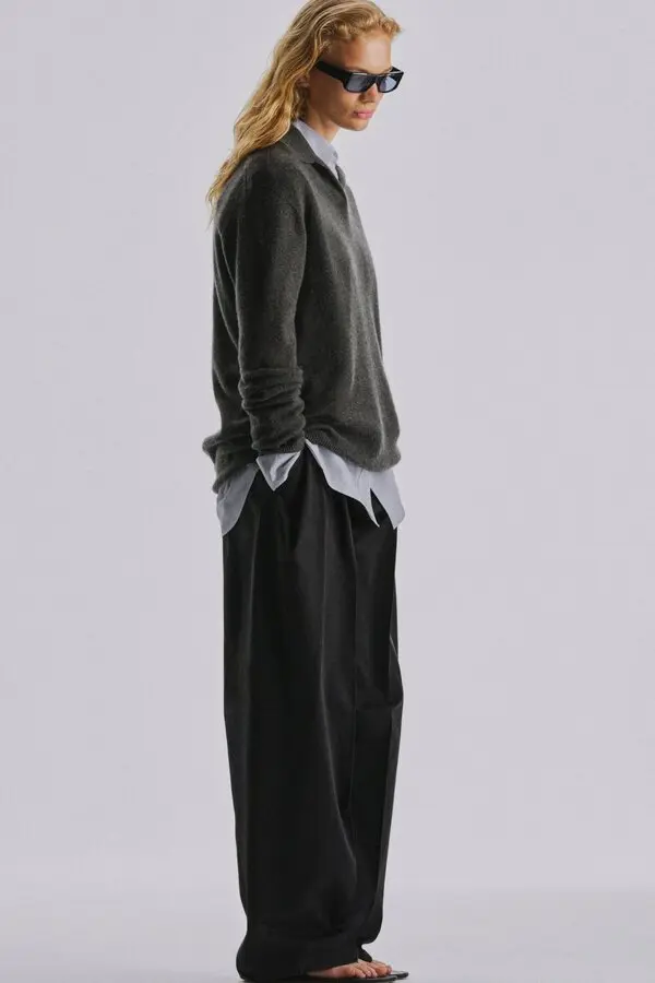 THE ROW Oashi Baby Cashmere Long-sleeve Polo Sweater - Anthracite