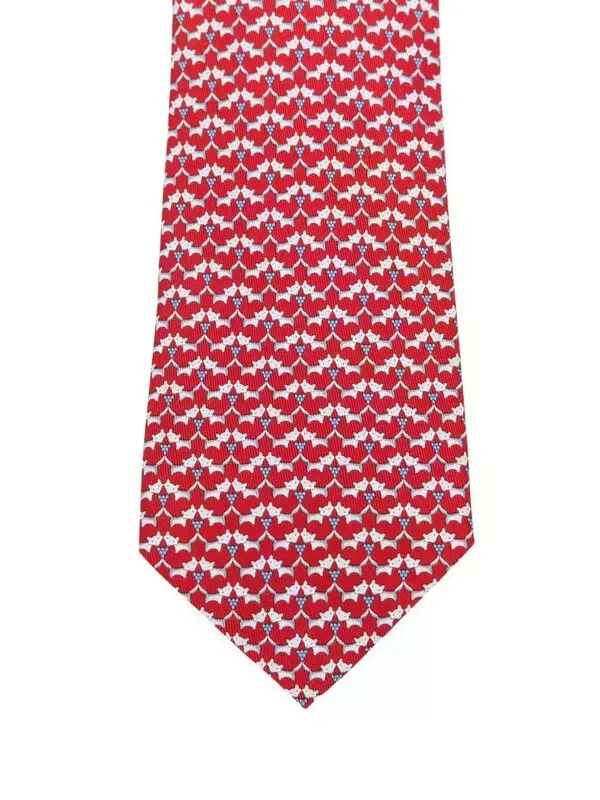 FERRAGAMO Silk Tie With Fox Pattern - Red