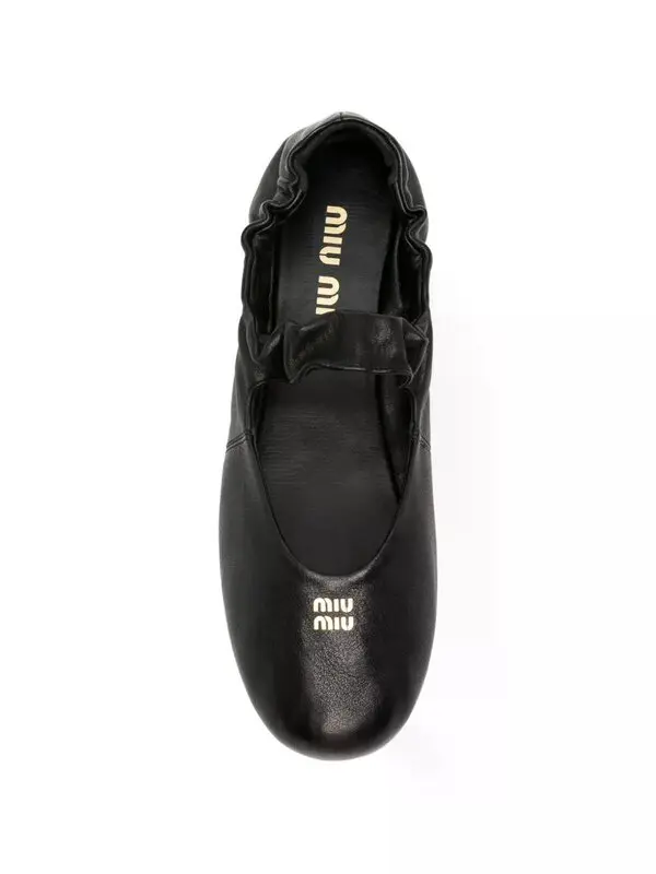 Miu Miu Ruched Leather Ballet Flats