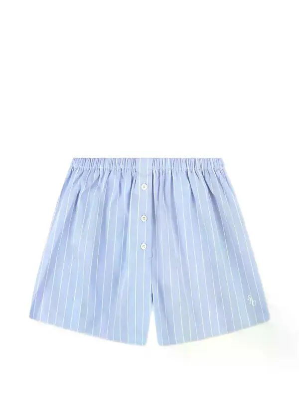 SPORTY & RICH Striped Cotton Shorts - Blue