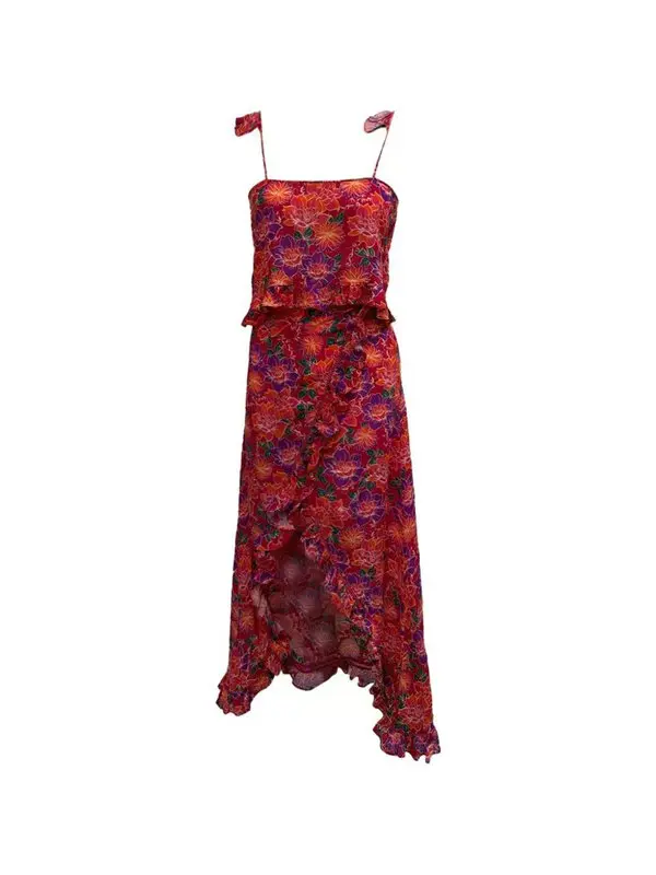 Paloma Blue Floral Rhapsody" Skirt Set - Red