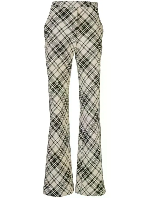 ELLERY Flared Plaid Wool Trousers - Black