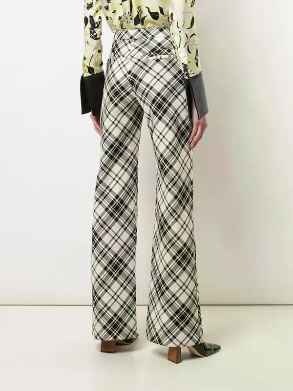ELLERY Flared Plaid Wool Trousers