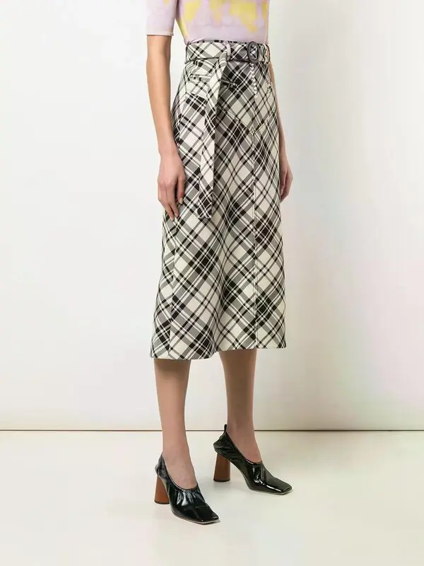 ELLERY Belted Check A-line Skirt