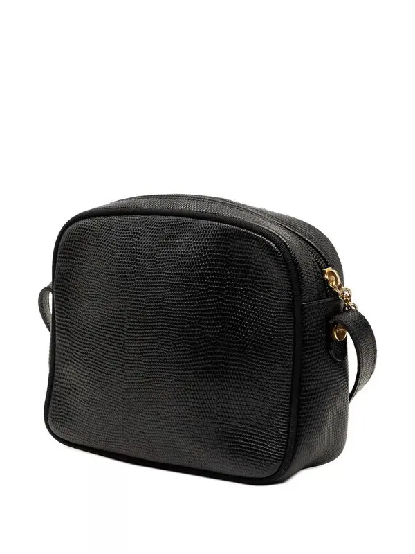 FERRAGAMO Lizard Embossed Leather Crossbody Bag - Black