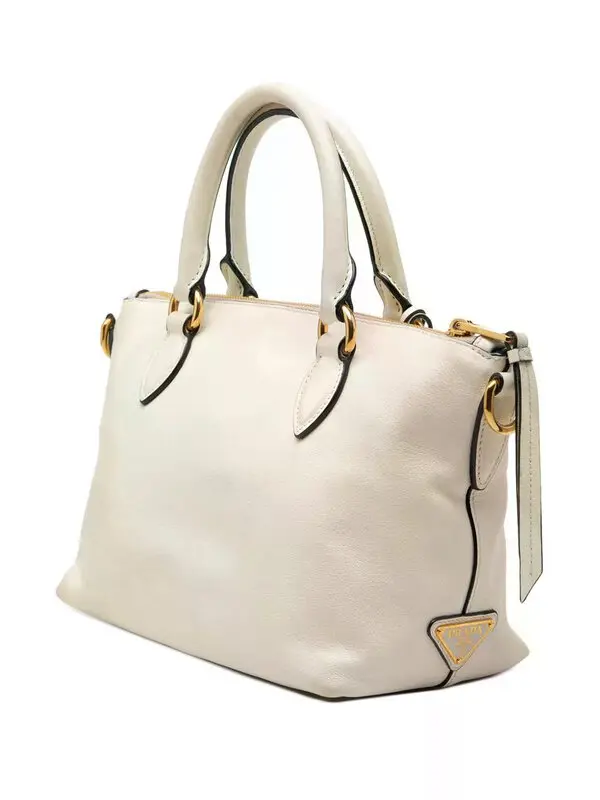 Prada Glace Calf Logo Convertible Satchel - White