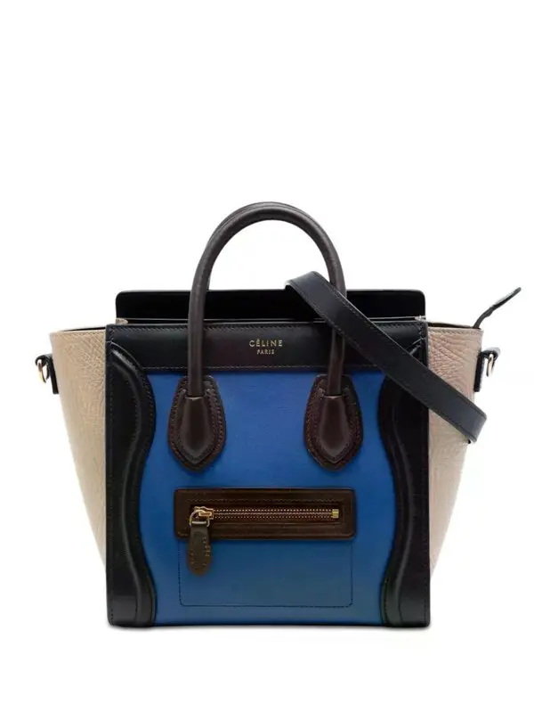 Celine Nano Tricolor Leather Luggage Tote Satchel - Black