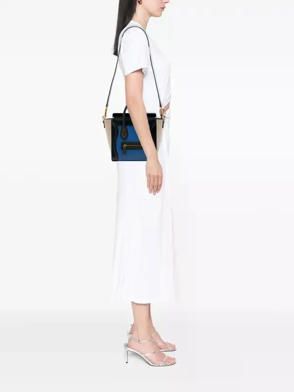 Celine Nano Tricolor Leather Luggage Tote Satchel - Black