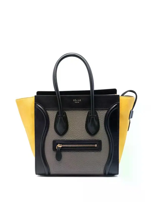 Celine Micro Tricolor Leather Luggage Tote Handbag - Brown