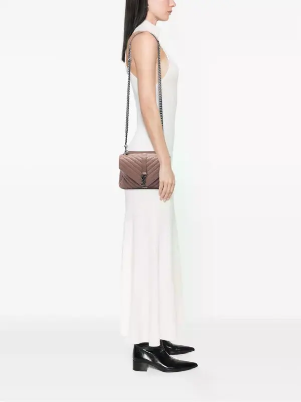 Saint Laurent Medium Chevron Sheepskin Monogram College Satchel - Brown