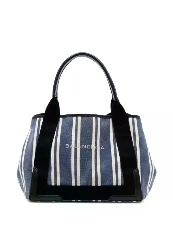 Balenciaga Canvas Striped Navy Cabas S Tote Bag - Blue