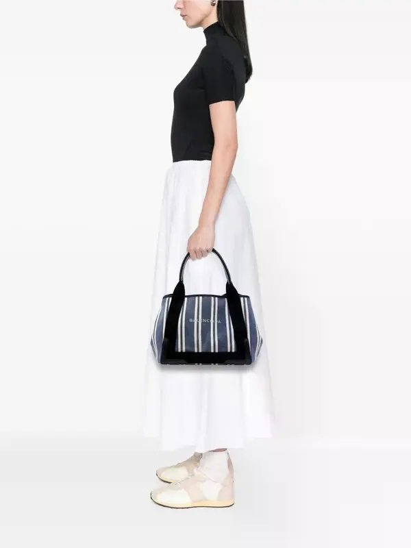 Balenciaga Canvas Striped Navy Cabas S Tote Bag - Blue