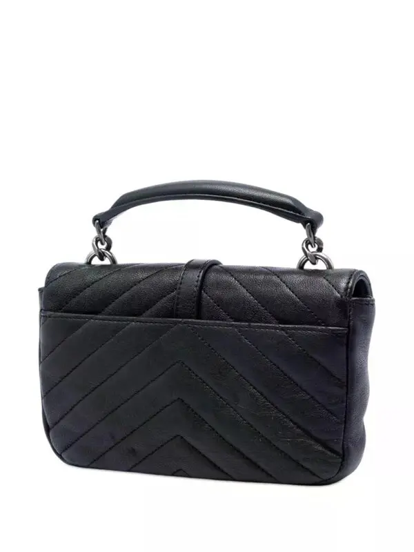Saint Laurent 2017 Mini Chevron Sheepskin Monogram College Satchel - Black