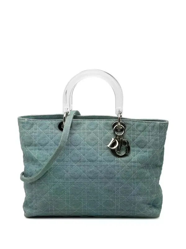 Dior Large Denim Cannage Lady Satchel - Blue