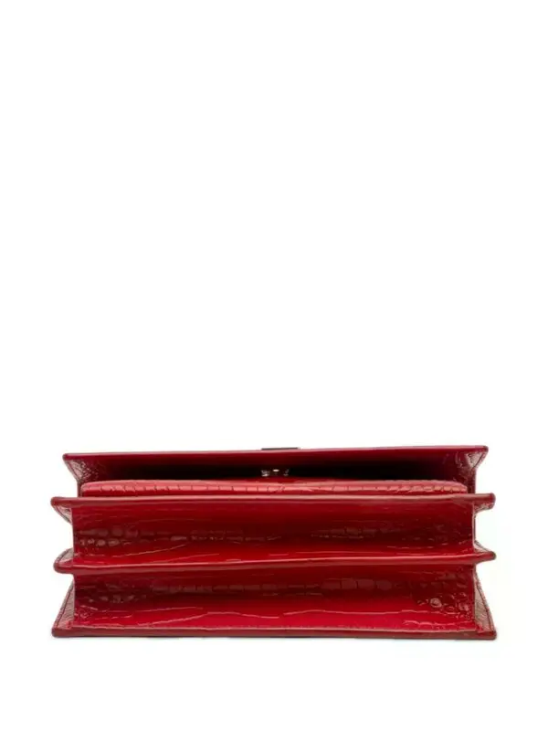 Saint Laurent Medium Croc Embossed Leather Monogram Sunset Crossbody Bag - Red