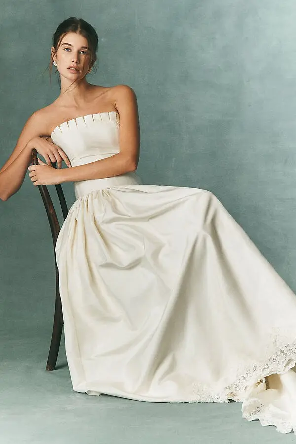 DAUGHTERS OF SIMONE Davey Silk Gown With Lace Trim