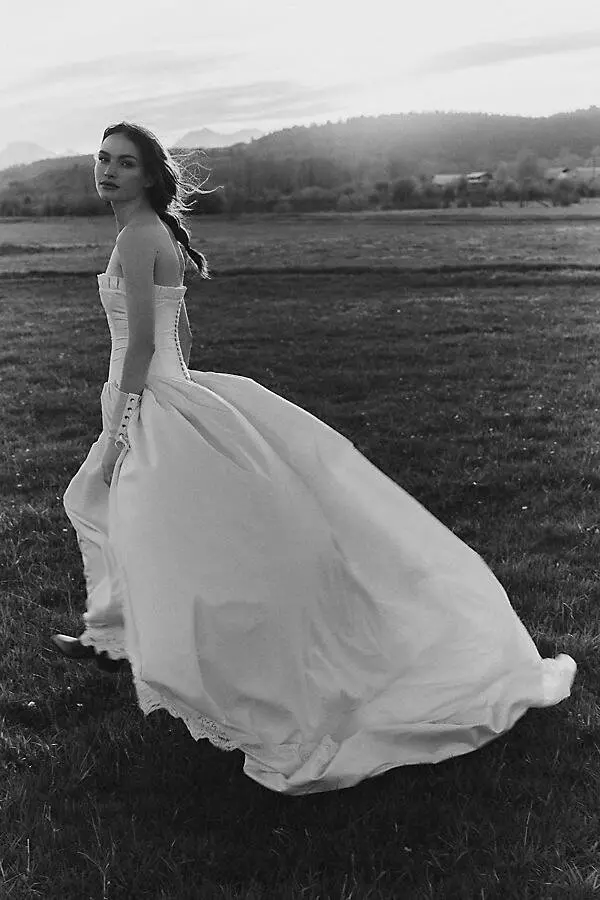 DAUGHTERS OF SIMONE Davey Silk Gown With Lace Trim