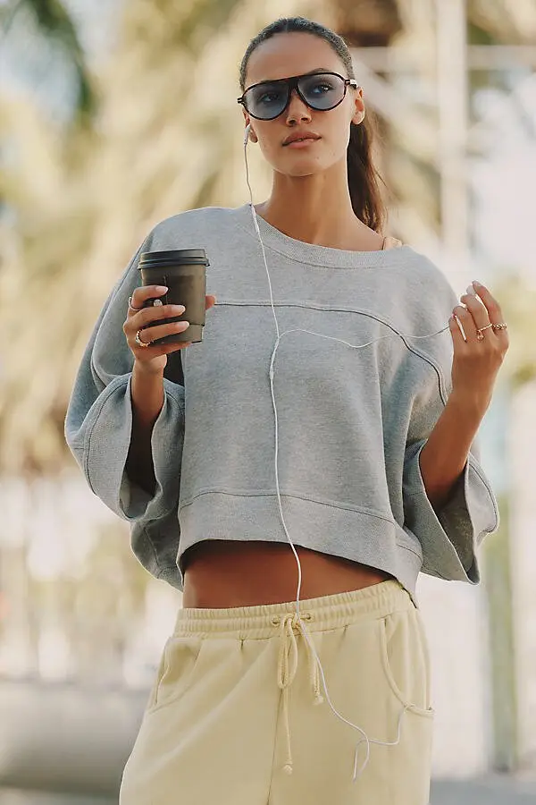 DAILY PRACTICE BY ANTHROPOLOGIE Daily Practice 100% Cotton Curved Oversized Top - Heather Grey