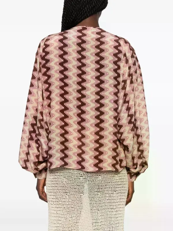 Valentino Garavani 1980s Zigzag-print V-neck Blouse