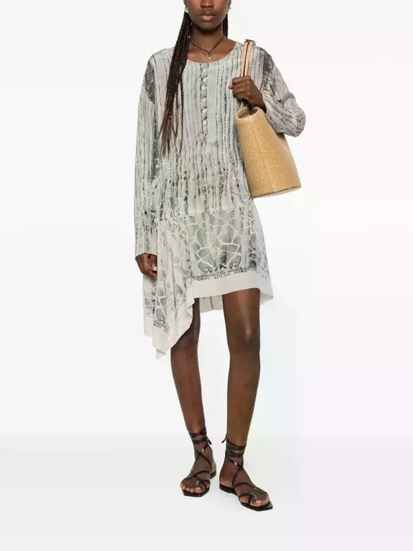 Roberto Cavalli 2000s Abstract Print Asymmetric Dress