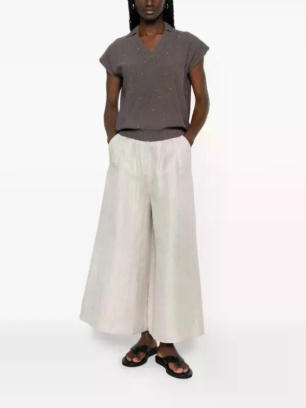 PANICALE Sequin Embellished V-neck T-shirt