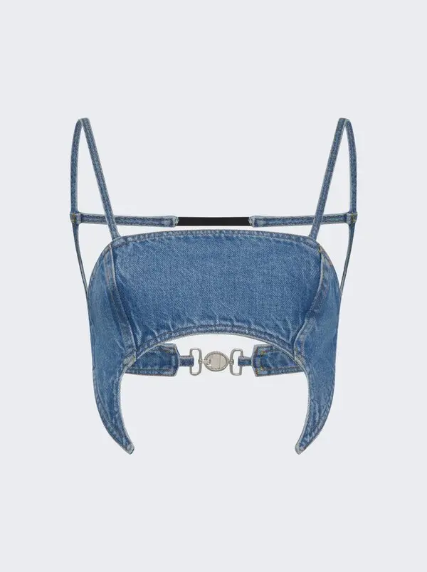 MARINE SERRE Fitted Denim Moon Bra Top - Blue