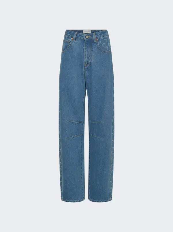 MARINE SERRE Barrel Leg Denim Jeans - Blue