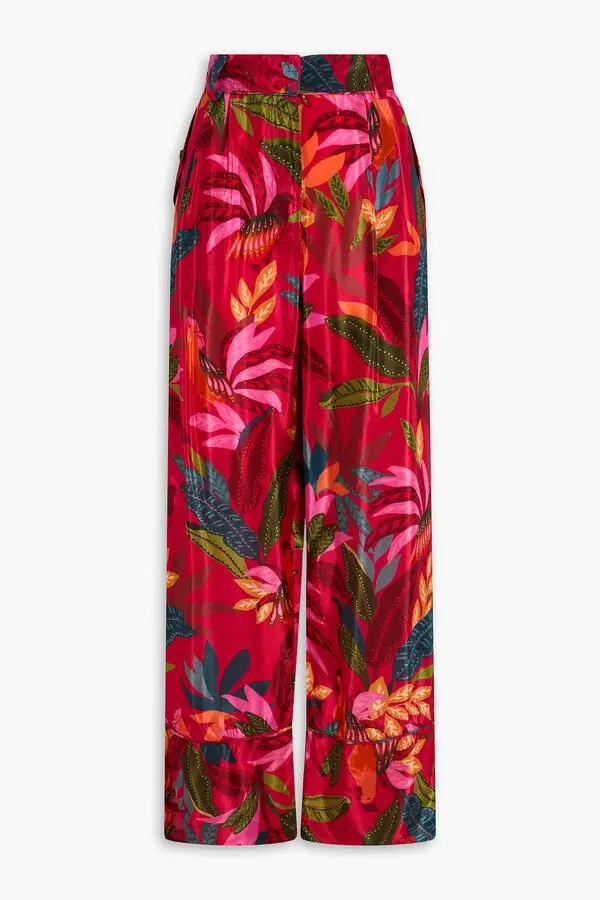 Farm Rio Printed Crepe De Chine Wide-leg Pants - Fuchsia
