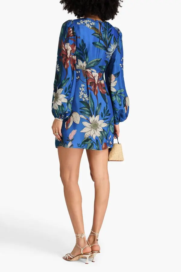 Farm Rio Floral Print Twill Wrap Effect Mini Dress