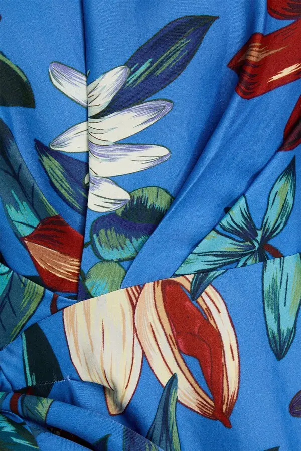 Farm Rio Floral Print Twill Wrap Effect Mini Dress