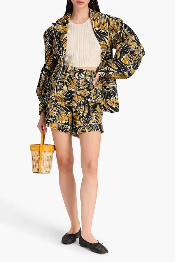 Farm Rio Printed Cotton-blend Poplin High-rise Shorts