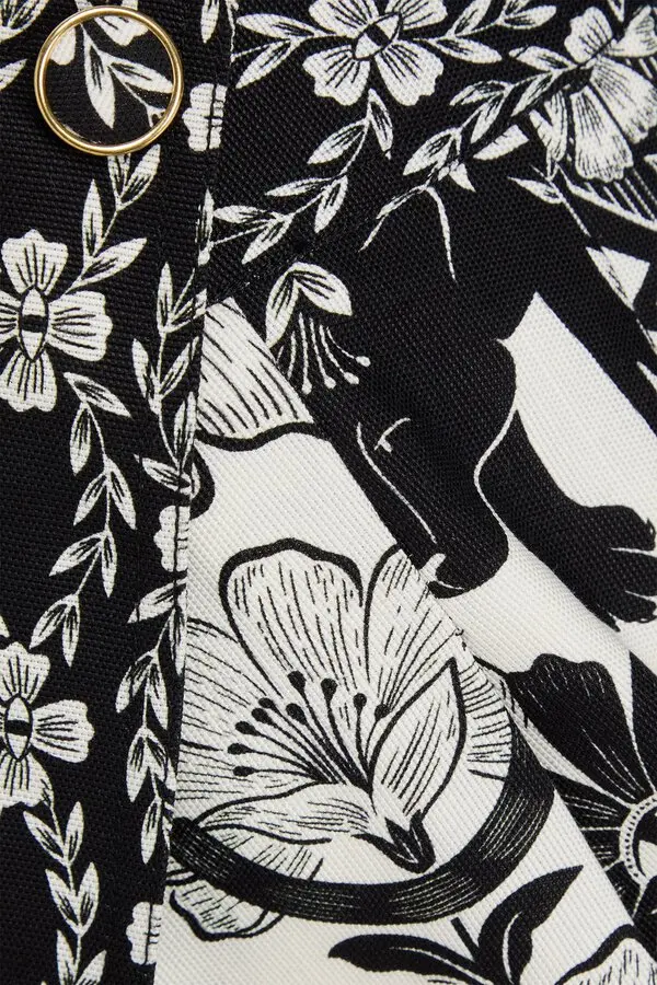 Farm Rio Pleated Printed Cotton And Lyocell-blend Canvas Mini Skirt - Black