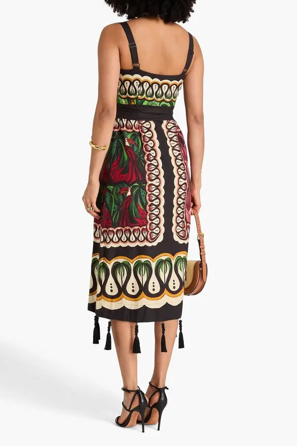 Farm Rio Printed Linen-blend Wrap-effect Midi Dress
