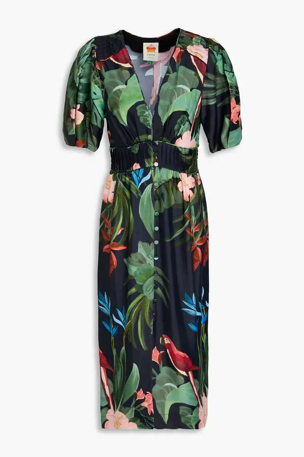 Farm Rio Printed Twill Midi Dress - Leaf Green