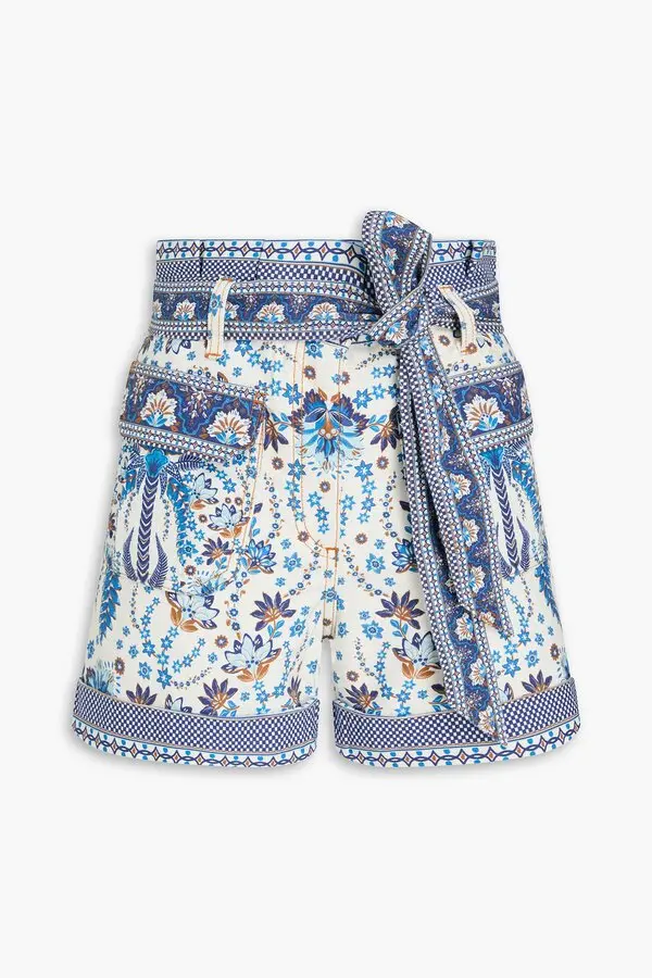 Farm Rio Belted Printed Cotton-twill Shorts