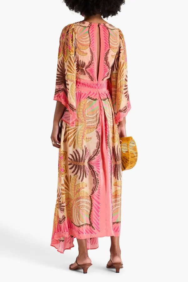Farm Rio Pleated Printed Crepe De Chine Maxi Dress