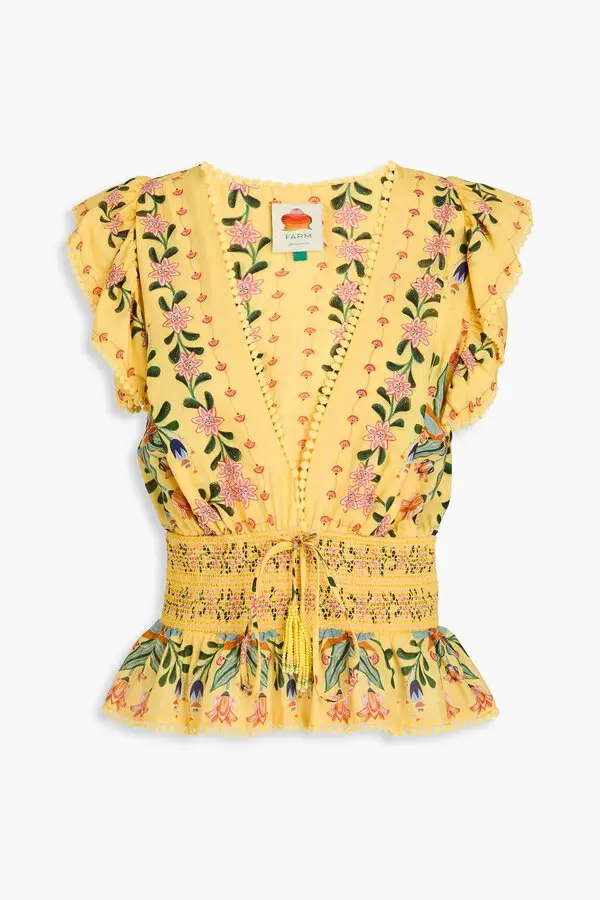 Farm Rio Ruffled Floral-print Cotton-blend Blouse