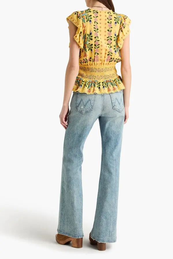 Farm Rio Ruffled Floral-print Cotton-blend Blouse