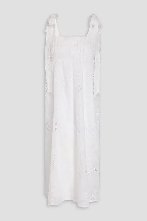Farm Rio Broderie Anglaise Cotton-blend Midi Dress - Off-white