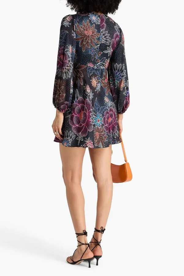 Farm Rio Cutout Floral-print Crepe Mini Dress