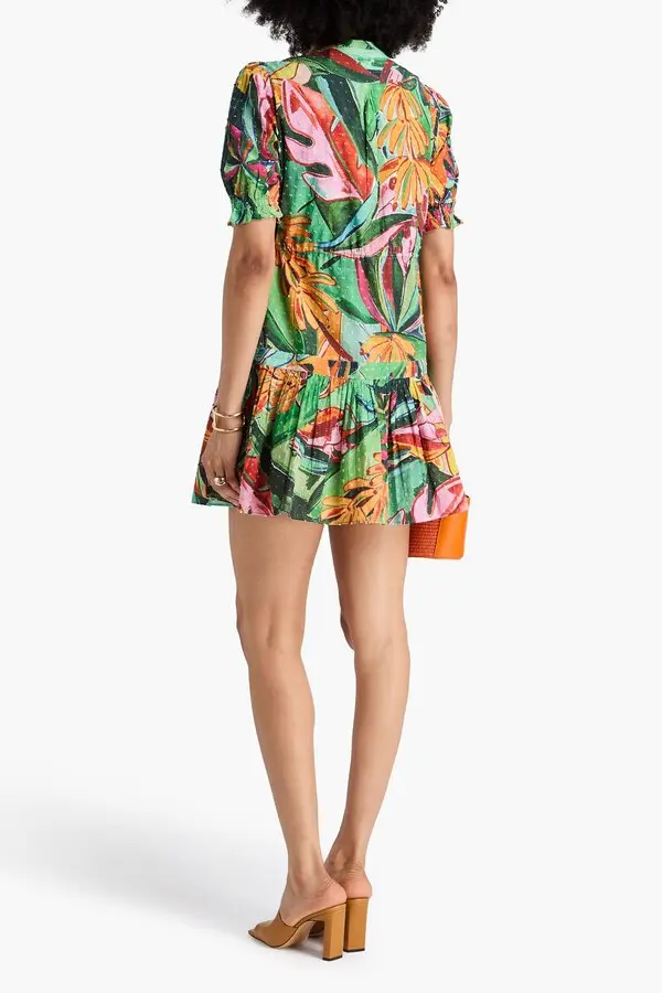 Farm Rio Printed Swissdot Cotton Mini Dress