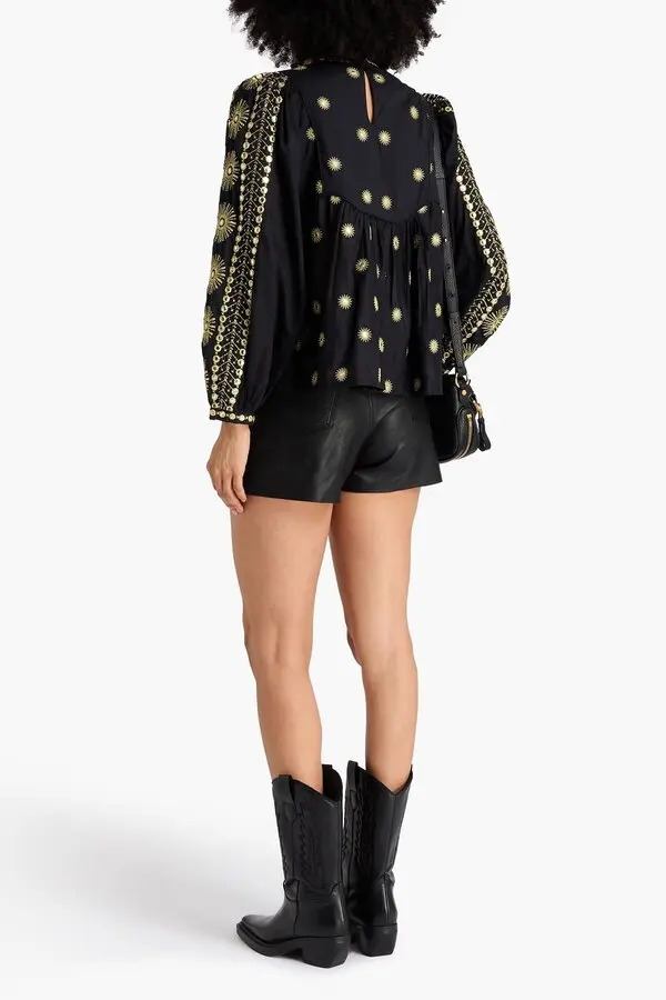 Farm Rio Embellished Cotton Blouse