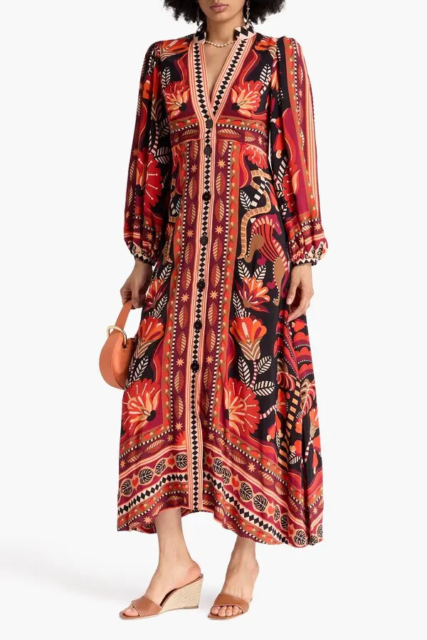 Farm Rio Printed Crepe Maxi Dress